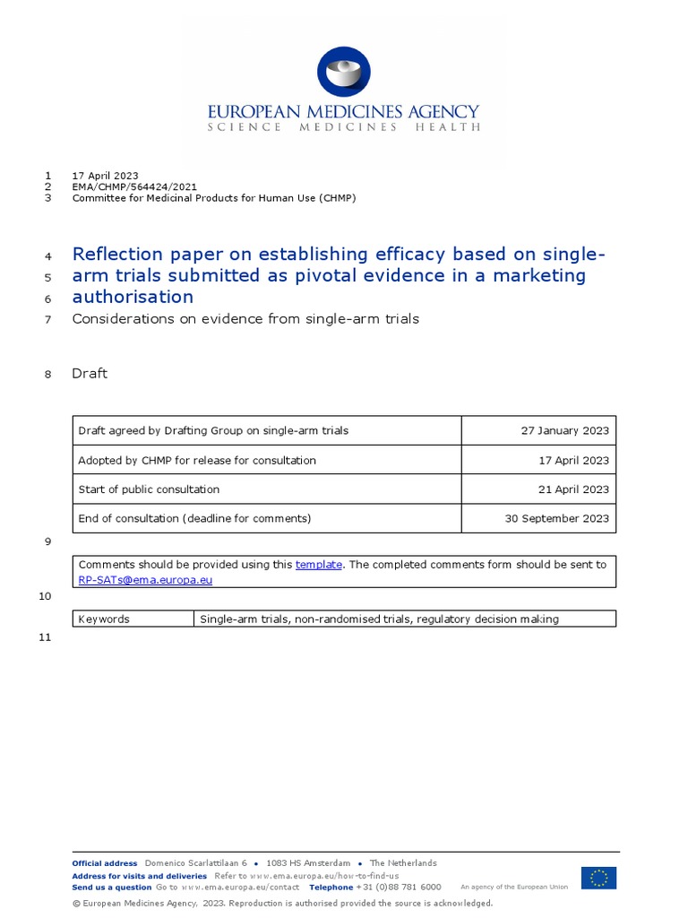 Reflection Paper Establishing Efficacy Based Single Arm Trials ...