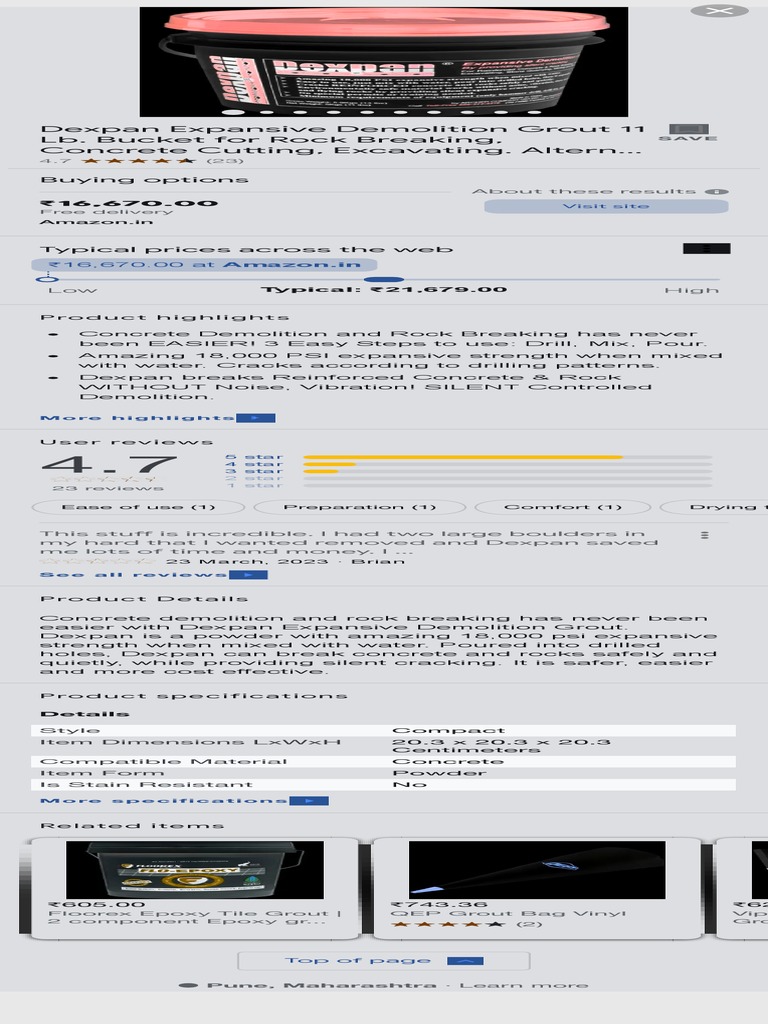 Dexpan Expansive Demolition Grout 11 Lb. Bucket F | PDF