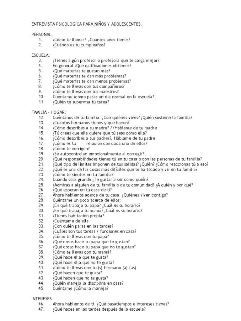 Entrevista Adolescentes | PDF