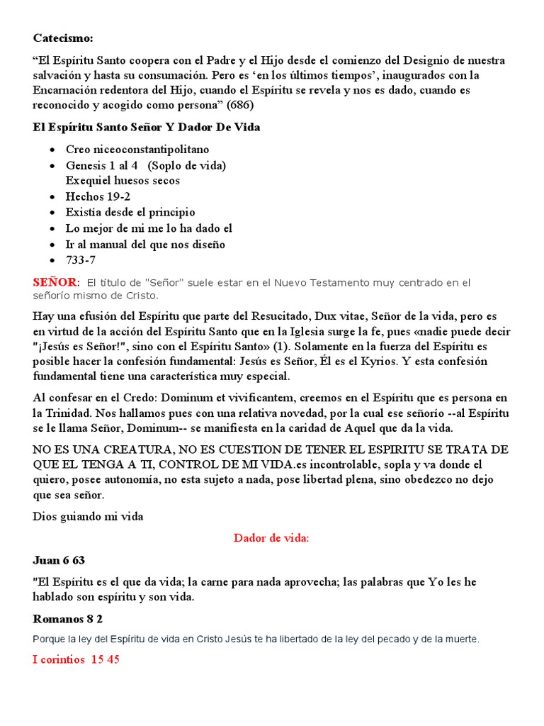 El Espíritu Santo Señor Y Dador de Vida | PDF | espíritu Santo | Alma