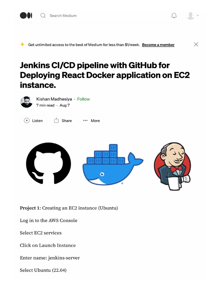 Jenkins Ci CD Pipeline With Github For Deploying React Docker Application On Ec2 Instance | PDF