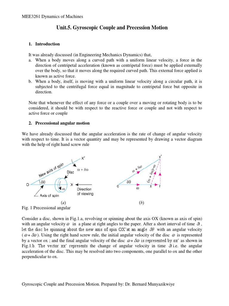 Unit 5. Gyroscopic Couple and Precession Motion | PDF | Rotation Around A Fixed Axis | Rotation
