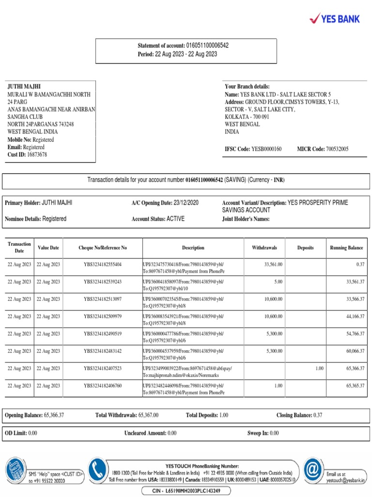 Account Statement 22 Aug 2023-22 Aug 2023 | PDF | Banks | Business