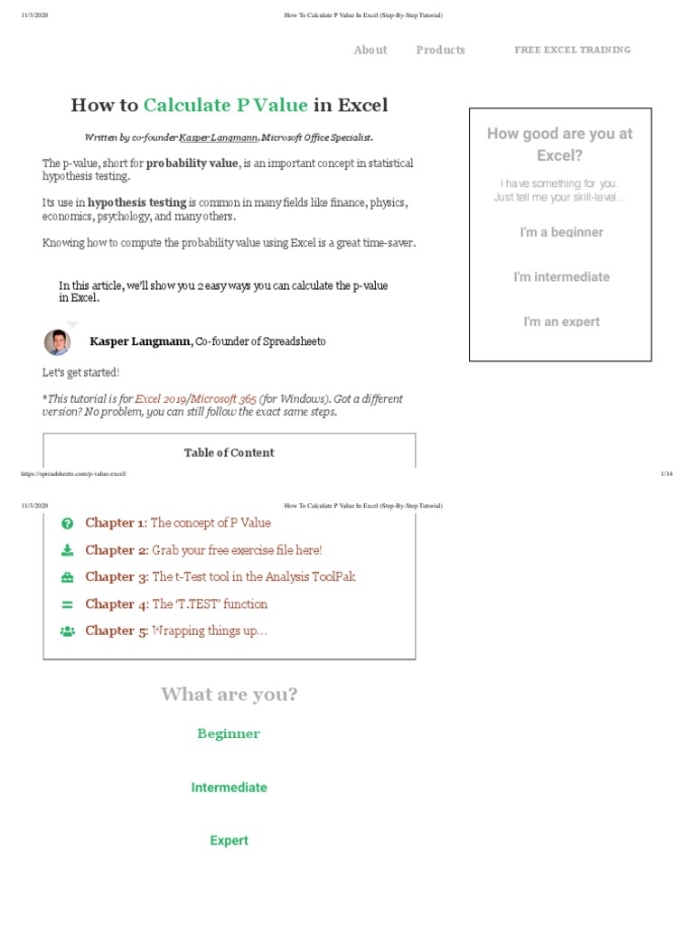 Calculate P Value in Excel (Step-By-Step Tutorial) | PDF | P Value | Microsoft Excel