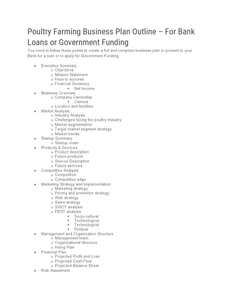 Poultry Farming Business Plan Outline | PDF