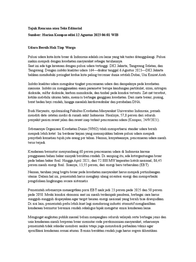 Contoh Tajuk Rencana Atau Teks Editorial | PDF