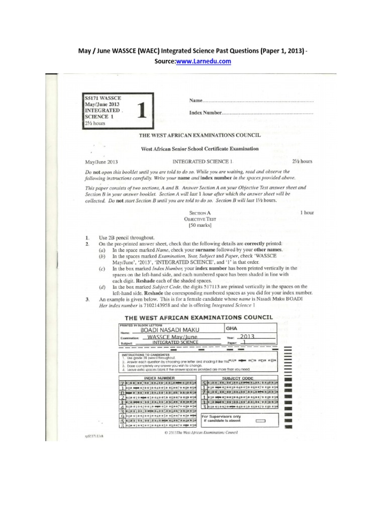 WAEC Integrated Science Past Questions 2013 Paper | PDF