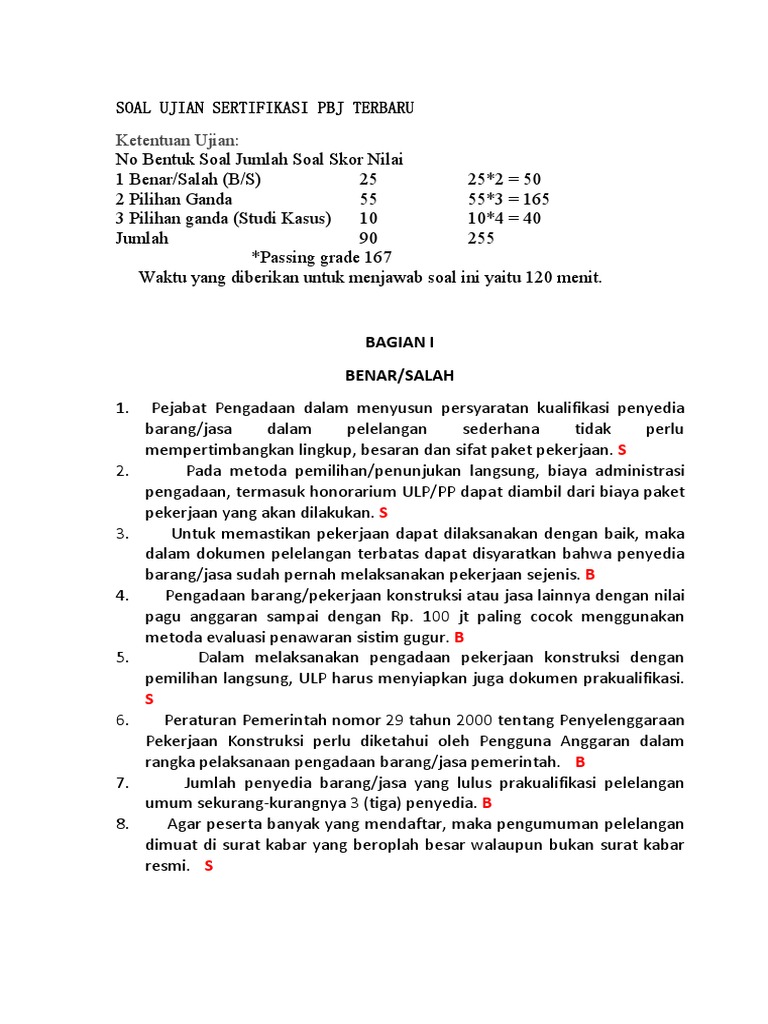 Soal Ujian Sertifikasi PBJ Terbaru | PDF