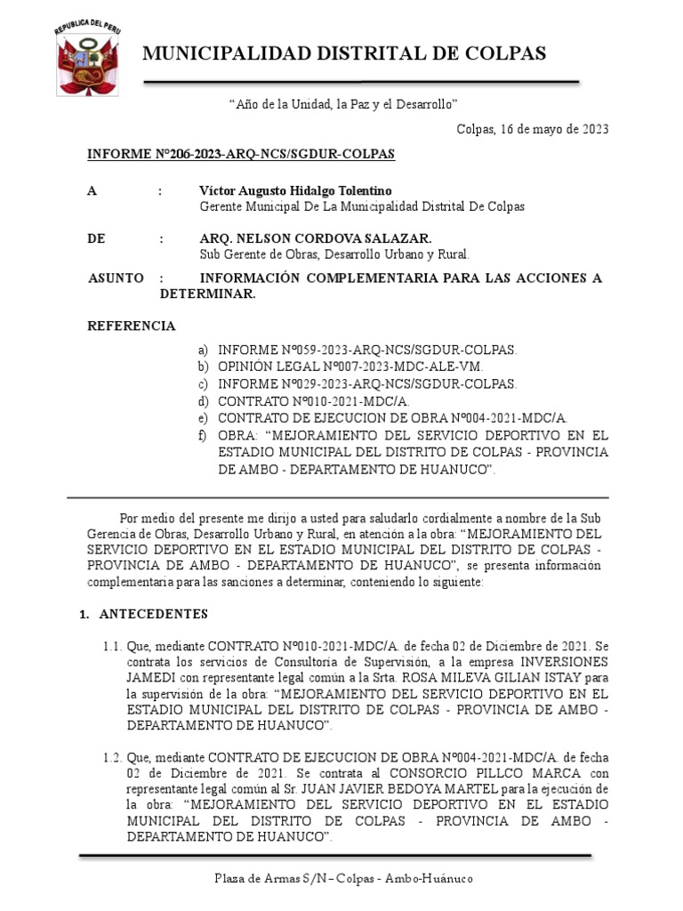 Informe sobre el Estadio en Colpas | PDF | Negocios económicos | Ley común