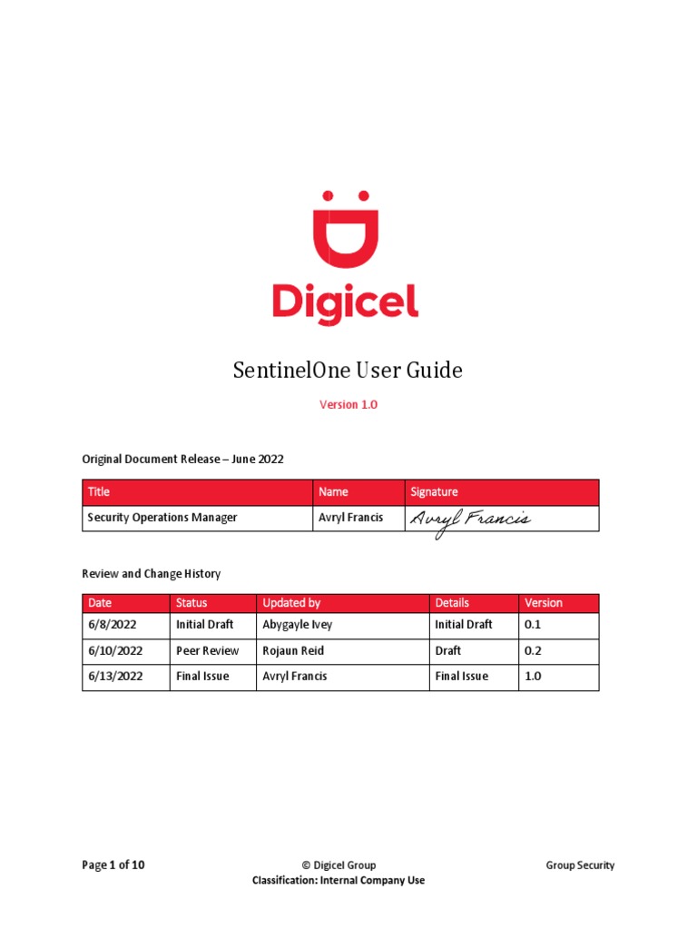 SentinelOne User Guide v1.0 | PDF