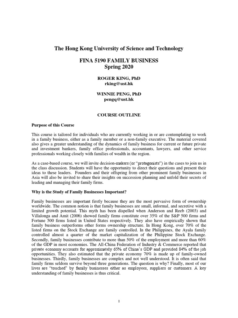 FINA 5190 Course Outline - 2020 - King Peng - Final Version | PDF ...