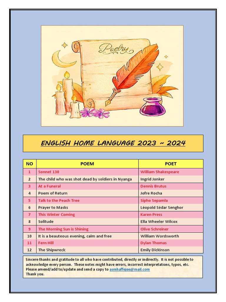 2023-4 English HL Poetry Text With Notes - 230814 - 181741 | PDF