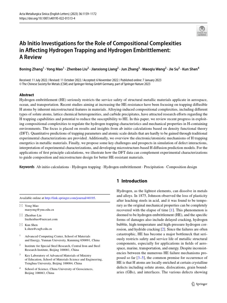 Nou-Ab Initio Investigations For The Role of Compositional Complexities in Affecting Hydrogen ...