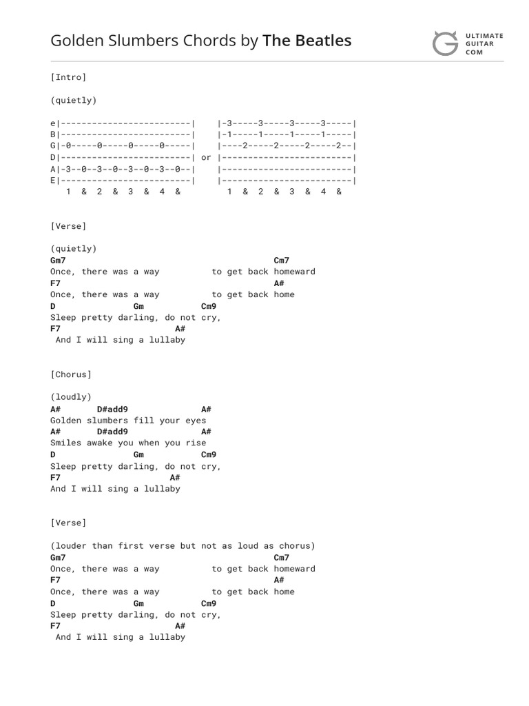 Golden Slumbers Chords by The Beatlestabs at Ultimate Guitar Archive | PDF