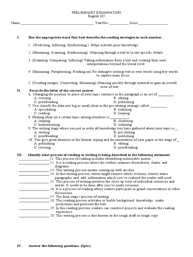 Eng 102 Prelim Exam | PDF