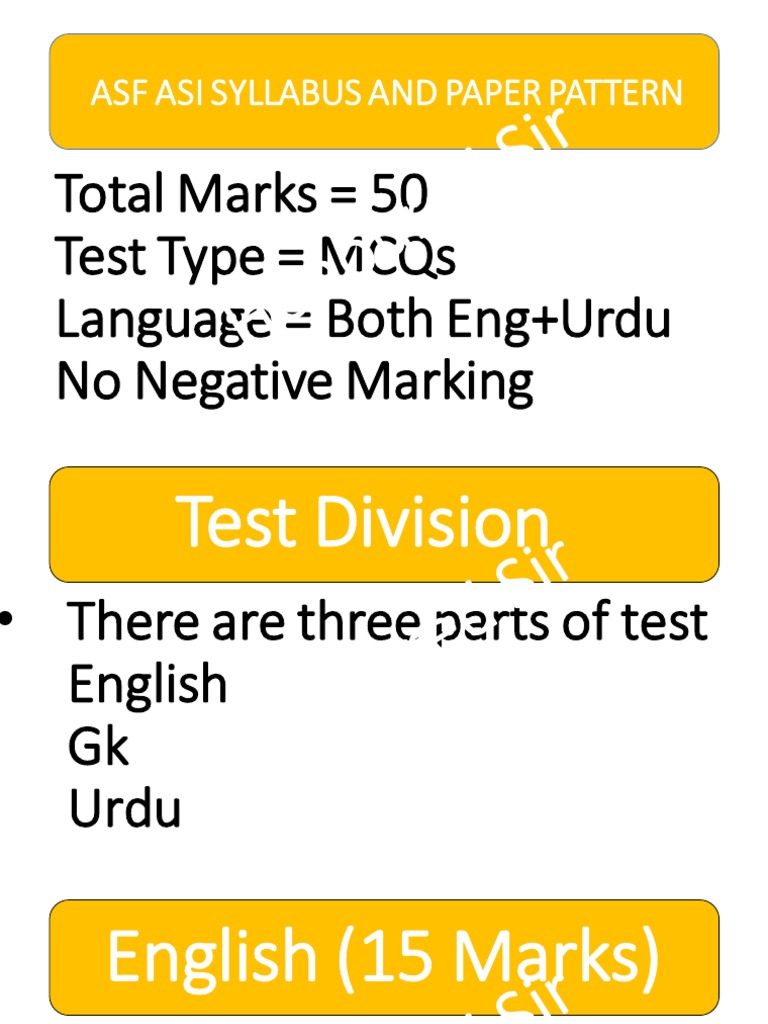 Asf As Asi Test Syllabus and Paper Pattern by Honoured Sir | PDF
