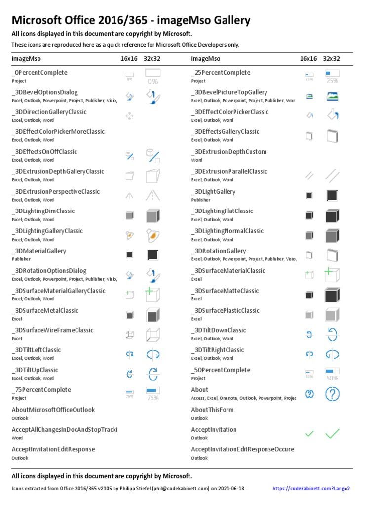 Microsoft Office 2016 365 ImageMso Gallery | PDF | Microsoft Office ...