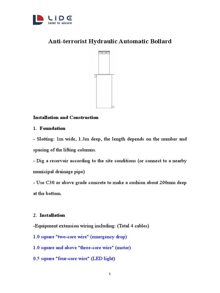 Hydraulic Bollard Installation Guide | PDF