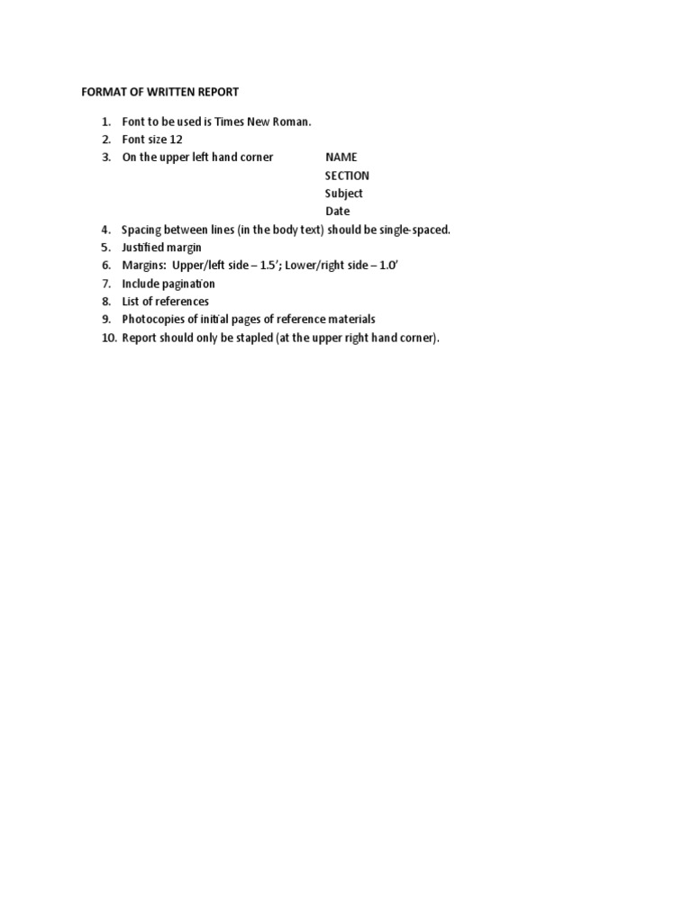 Written Report Formatting Guidelines | PDF