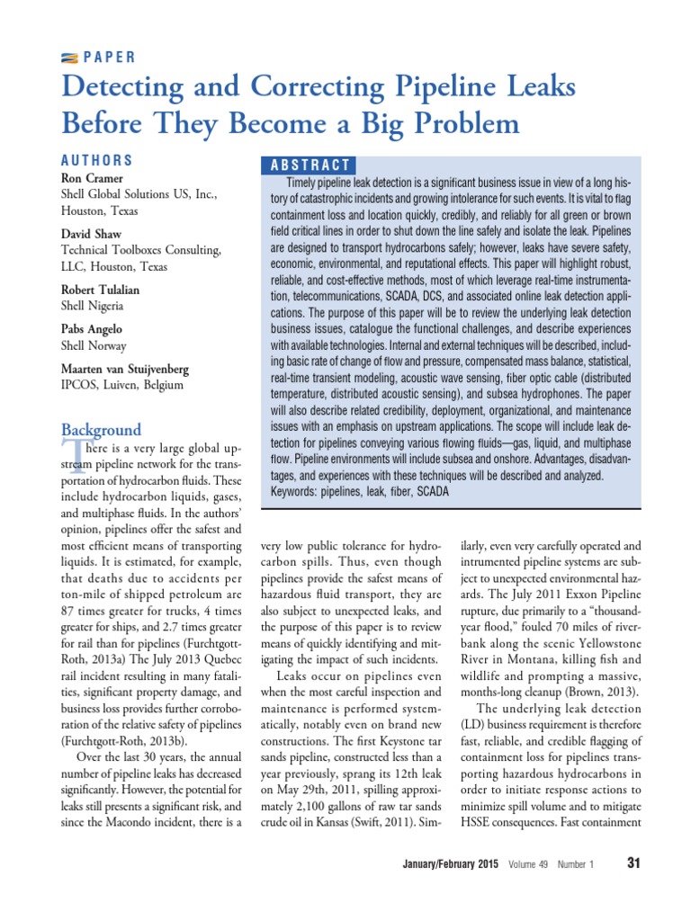 Cramer2015 Detecting And Correcting Pipeline Leaks Pdf Pipeline Transport Liquids
