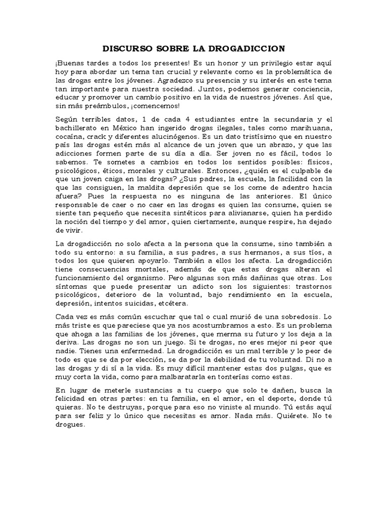 Discurso sobre la Drogadicción | PDF | La dependencia de sustancias