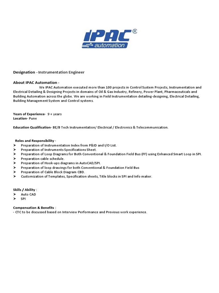 Instrumentation Engineer Role | PDF