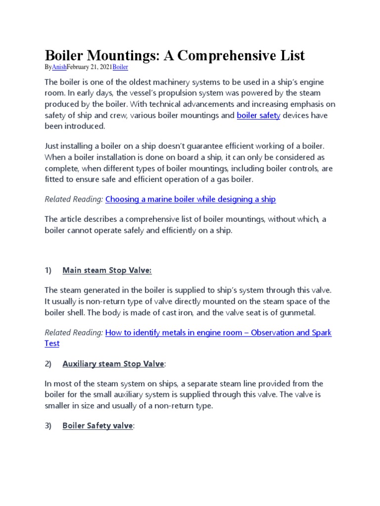 Boiler Mountings & Accessories | PDF | Boiler | Valve