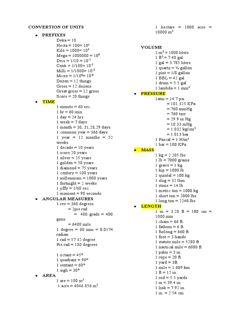 Conversion of Units | PDF | Pascal (Unit) | Watt