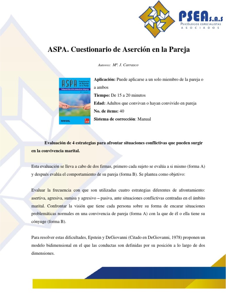 ASPA. Cuestionario de Aserción en La Pareja | PDF