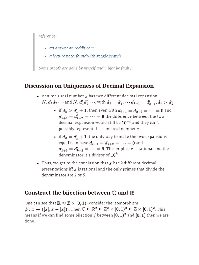 Bijection Between Real Numbers and Complex Numbers | PDF | Numbers | Decimal