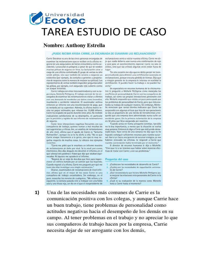 Taller Comunicacion Desarrollo de Casos Anthony Estrella | PDF ...