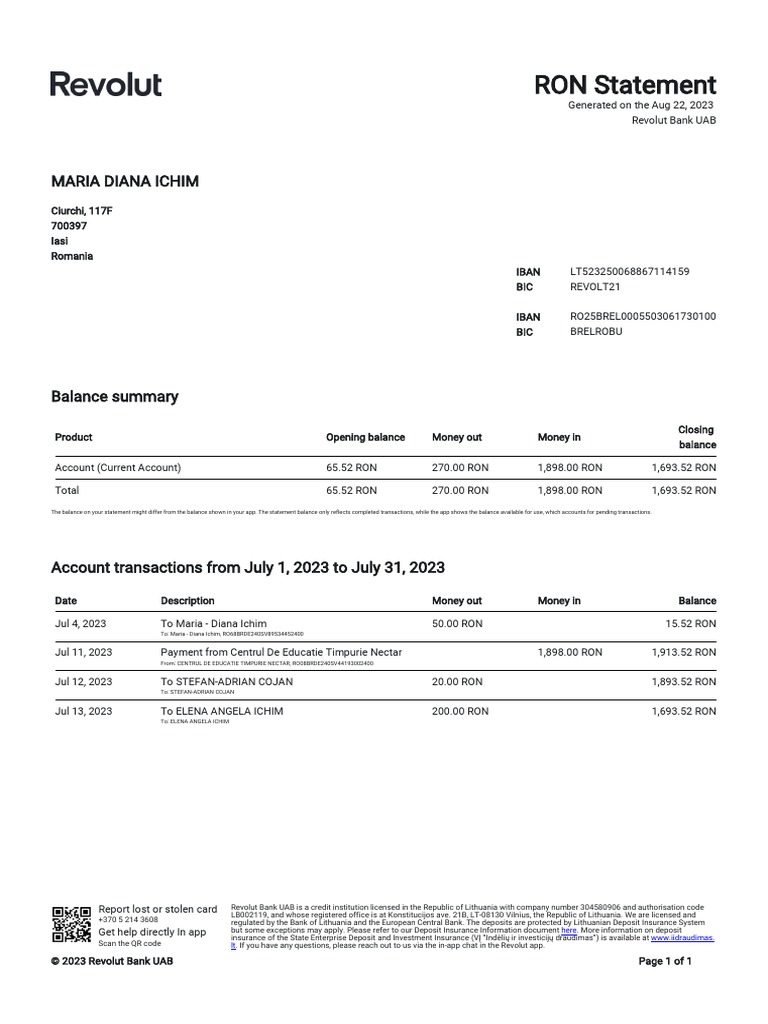 Revolut Bank Statement Summary | PDF | Banks | Private Sector