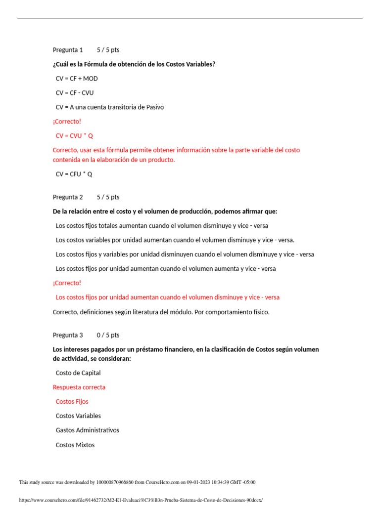 M2 E1 Evaluaci N Prueba Sistema de Costo de Decisiones 90 | PDF | Presupuesto | Mercado (economía)