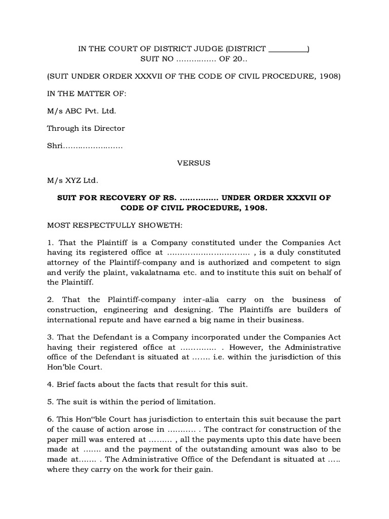 Suit For Recovery of Money | PDF | Lawsuit | Separation Of Powers