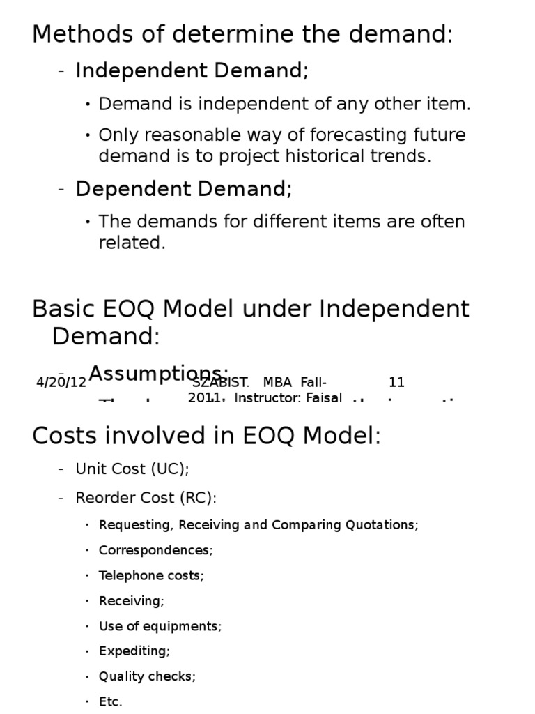 Week #. 4 Basic EOQ Model | PDF | Demand | Economics