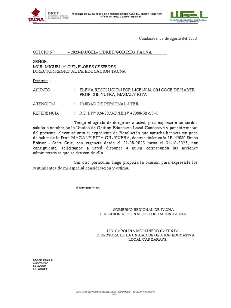 Oficio Licencia Sin Goce - Magaly Gil Yufra - RESOLUCION 21-08 Al 31 ...
