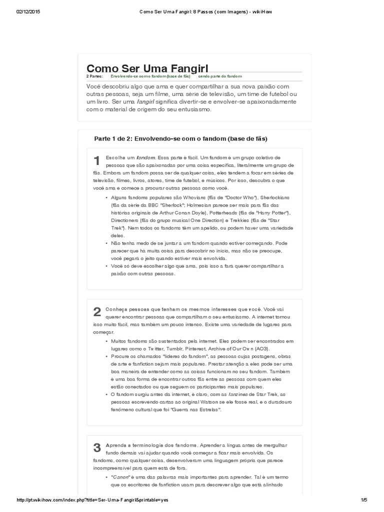 Como Ser Uma Fangirl - 8 Passos (Com Imagens) - WikiHow | PDF | Spock | James T. Kirk