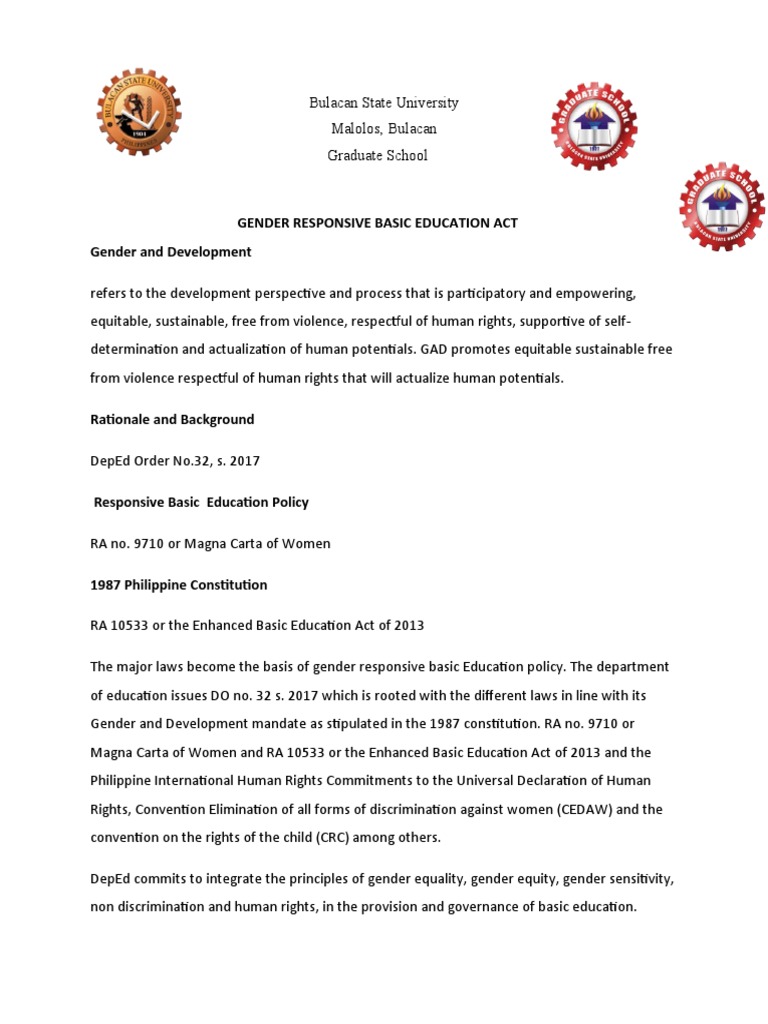 Gender - Responsive Basic Education NARRATIVE REPORT | PDF