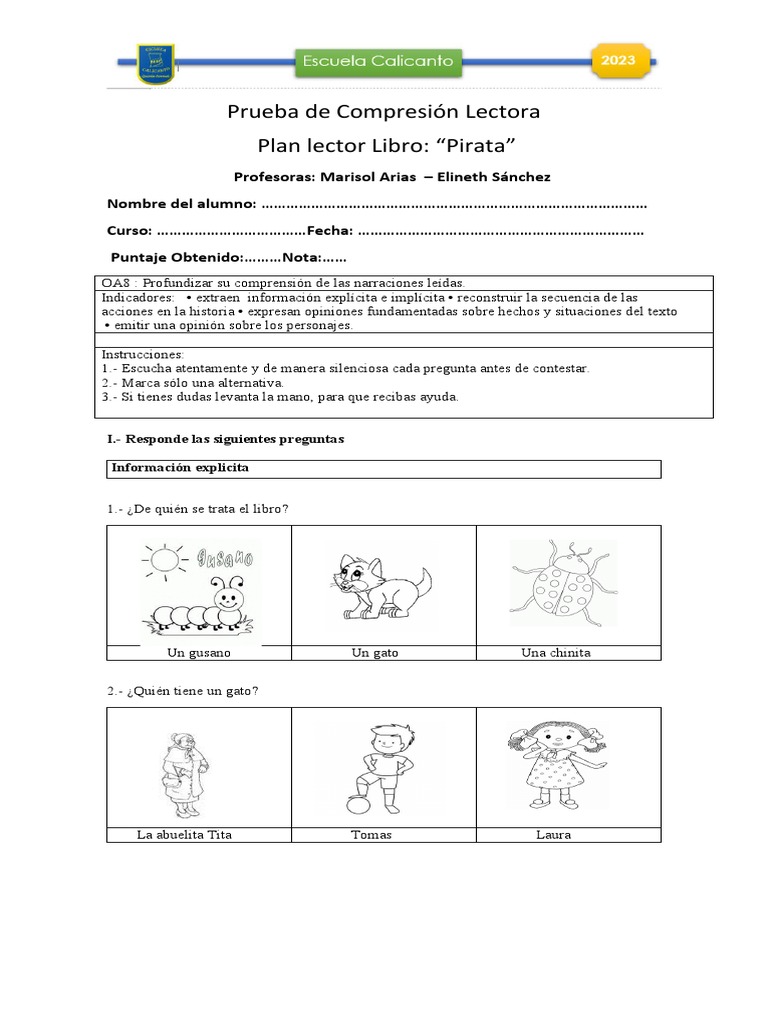 Prueba de Comprensión 1° Básico | PDF