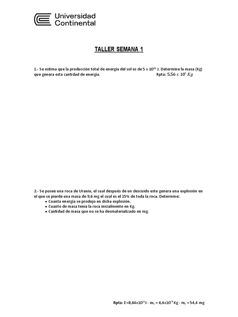 Taller Semana 1. | PDF | La energía nuclear | Desintegración radioactiva