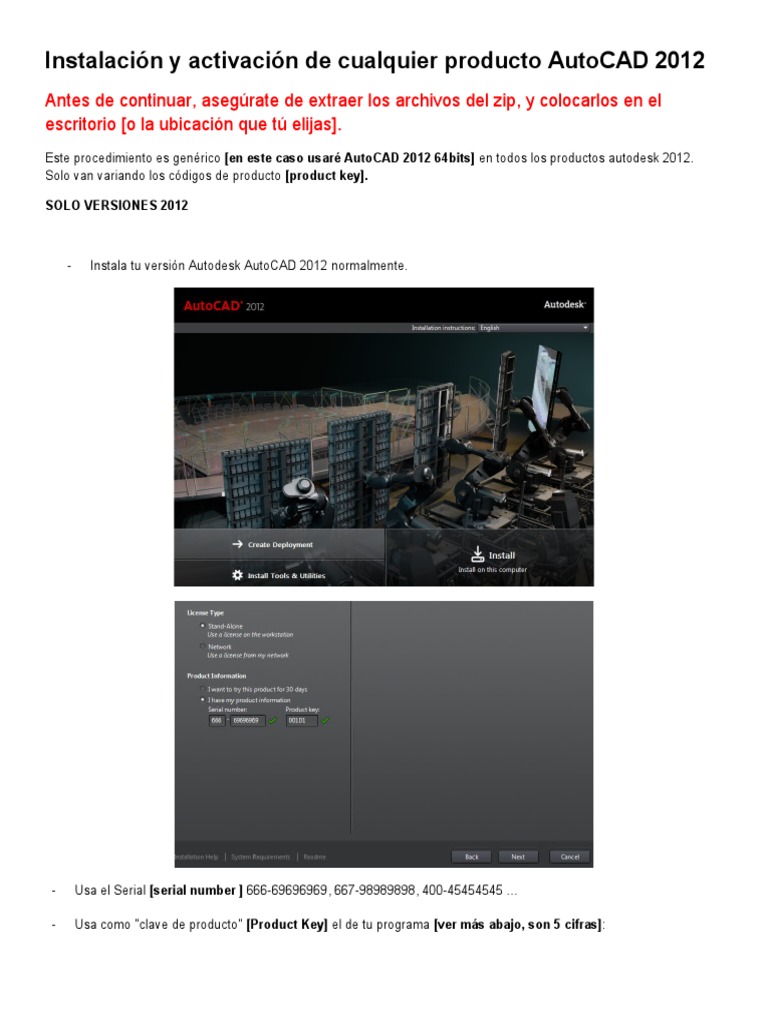 Instalación y Activación de cualquier producto AutoCAD 2012 | PDF ...