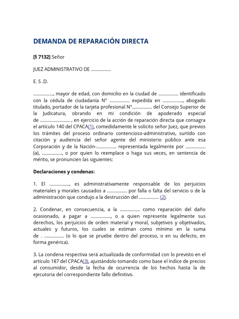 Demanda de Reparación Directa | PDF | Sentencia (ley) | Demanda judicial
