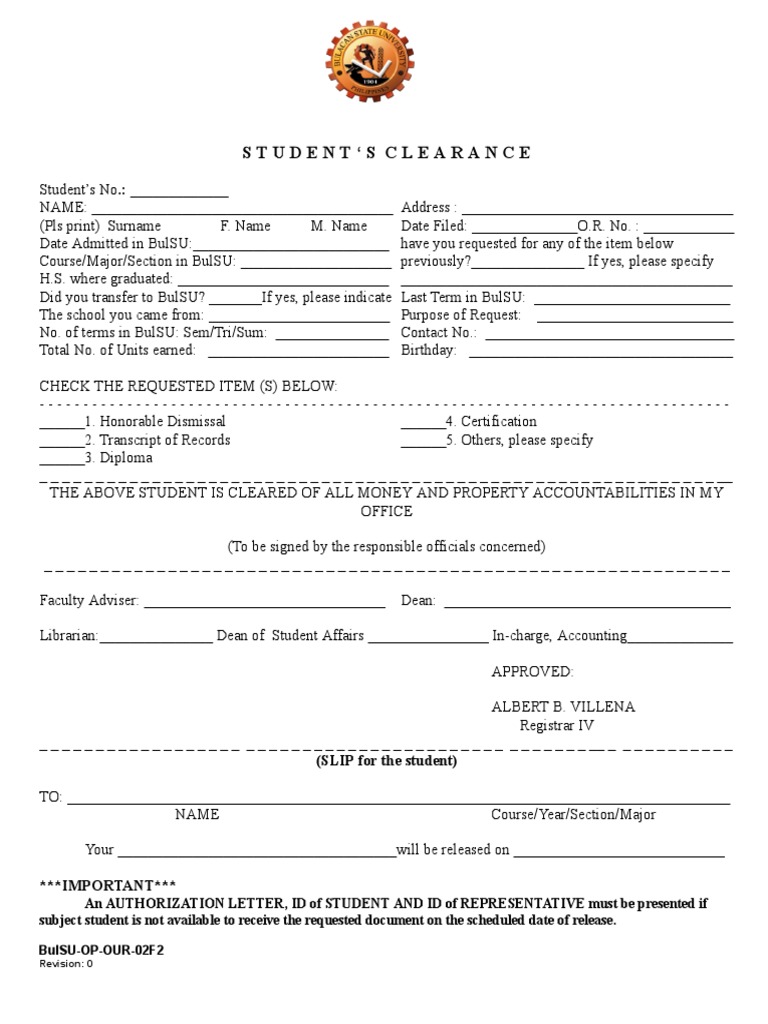 Student's Clearance - University | PDF