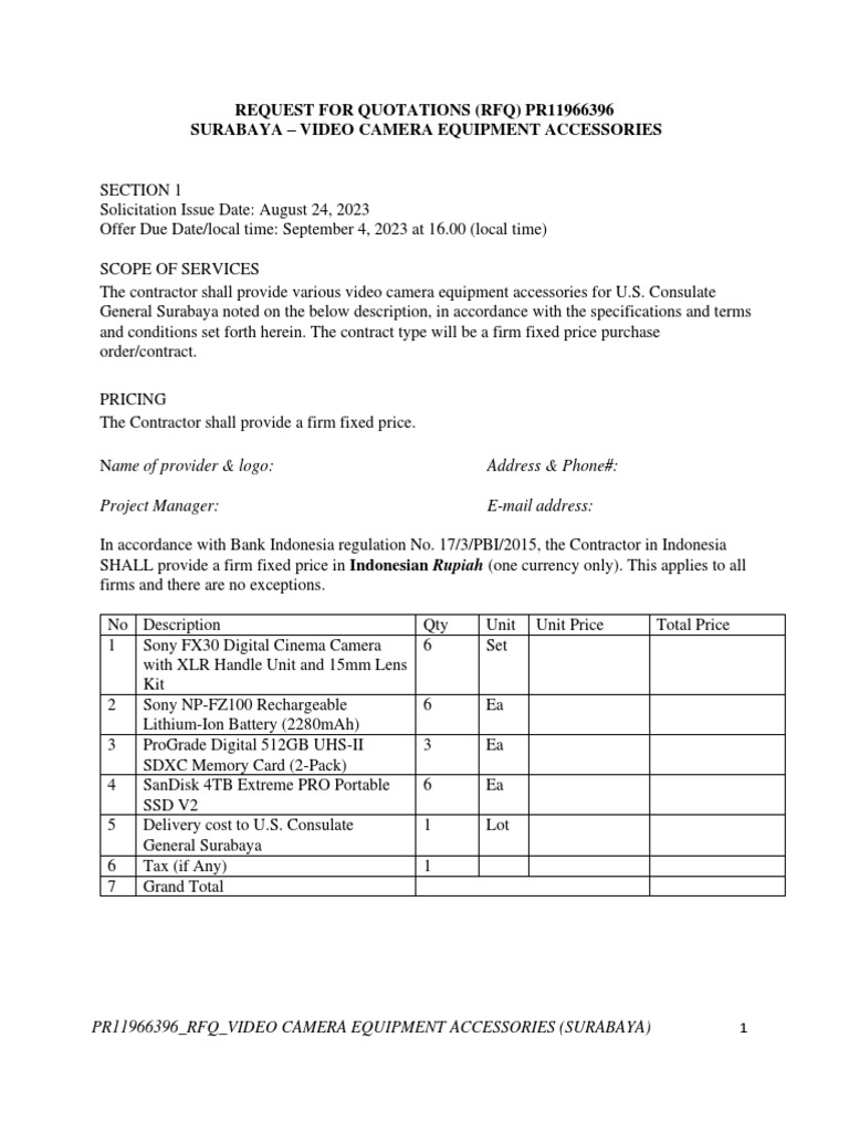 Pr11966396 RFQ Video Camera Equipment Accessories Surabaya | PDF | Usb ...