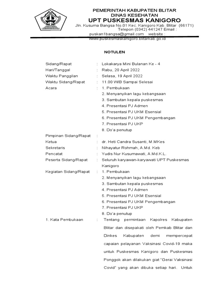 Contoh NOTULEN LOKMIN KE 4 | PDF