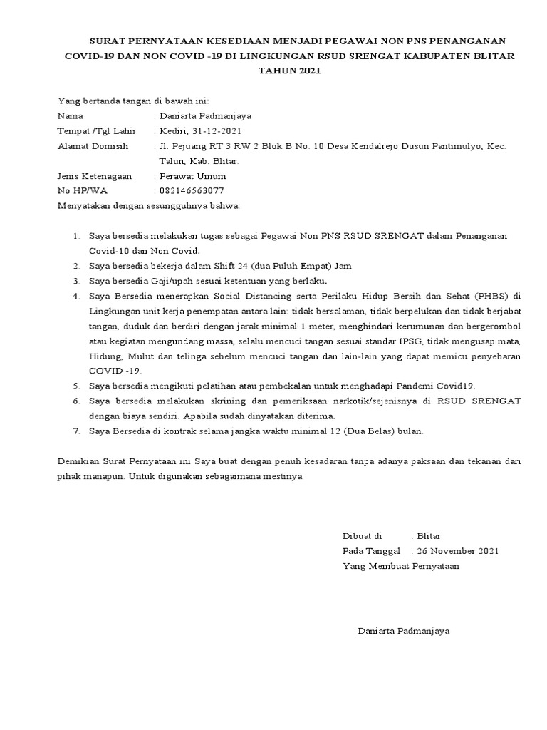 Surat Pernyataan Rsud | PDF
