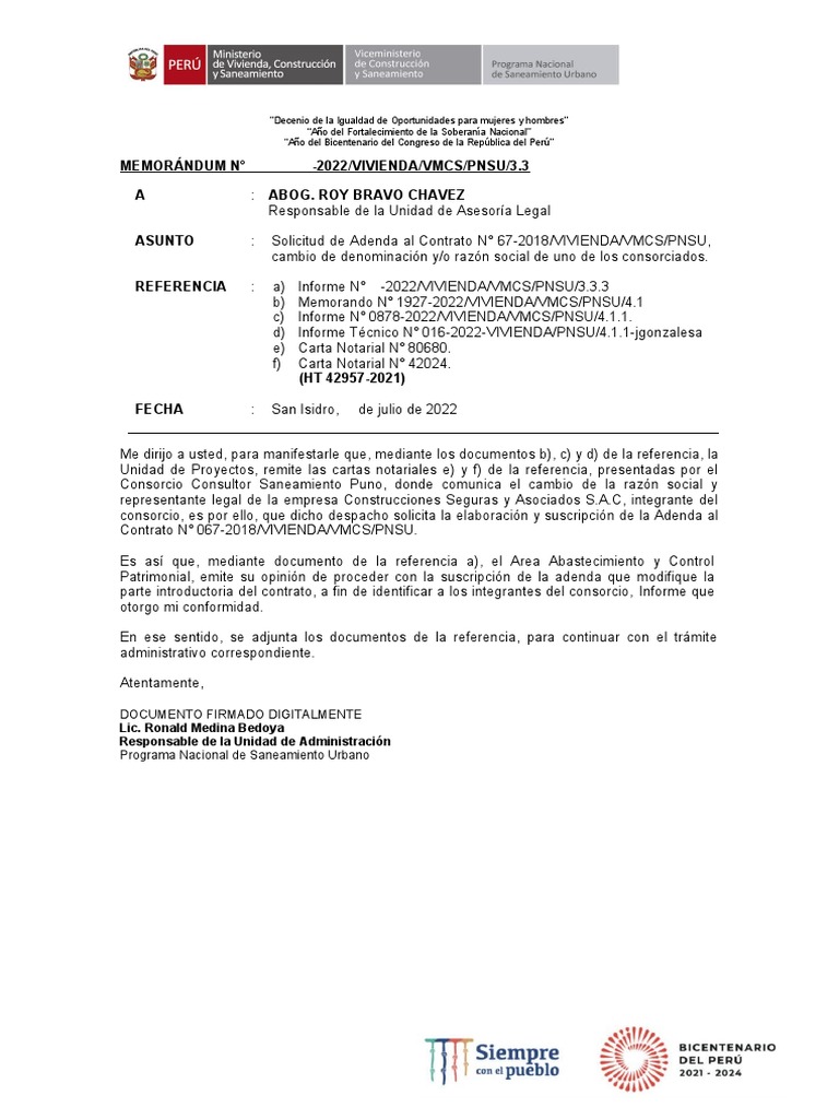Memo Adm A Legal Sobre Modificacion de Razon Social de Integrante de ...