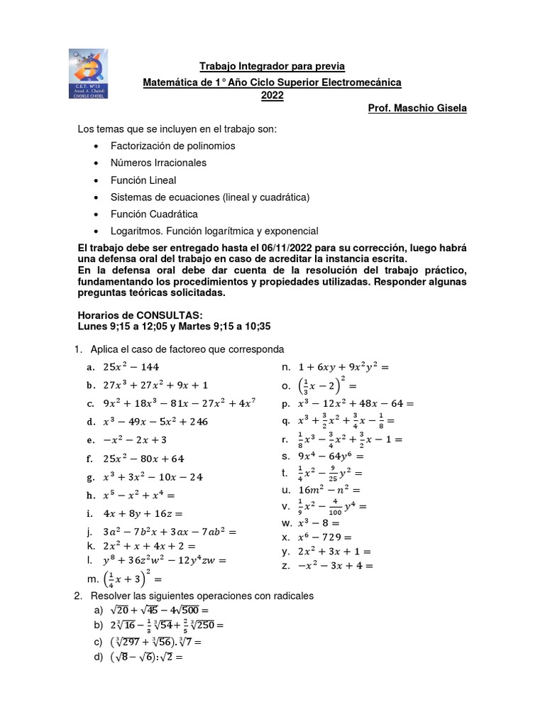 Trabajo Integrador para Previa 2022 | PDF | Logaritmo | Álgebra abstracta
