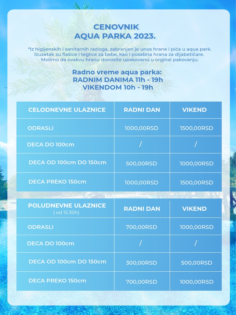 S Klub Akva Park Cenovnik 2023 | PDF