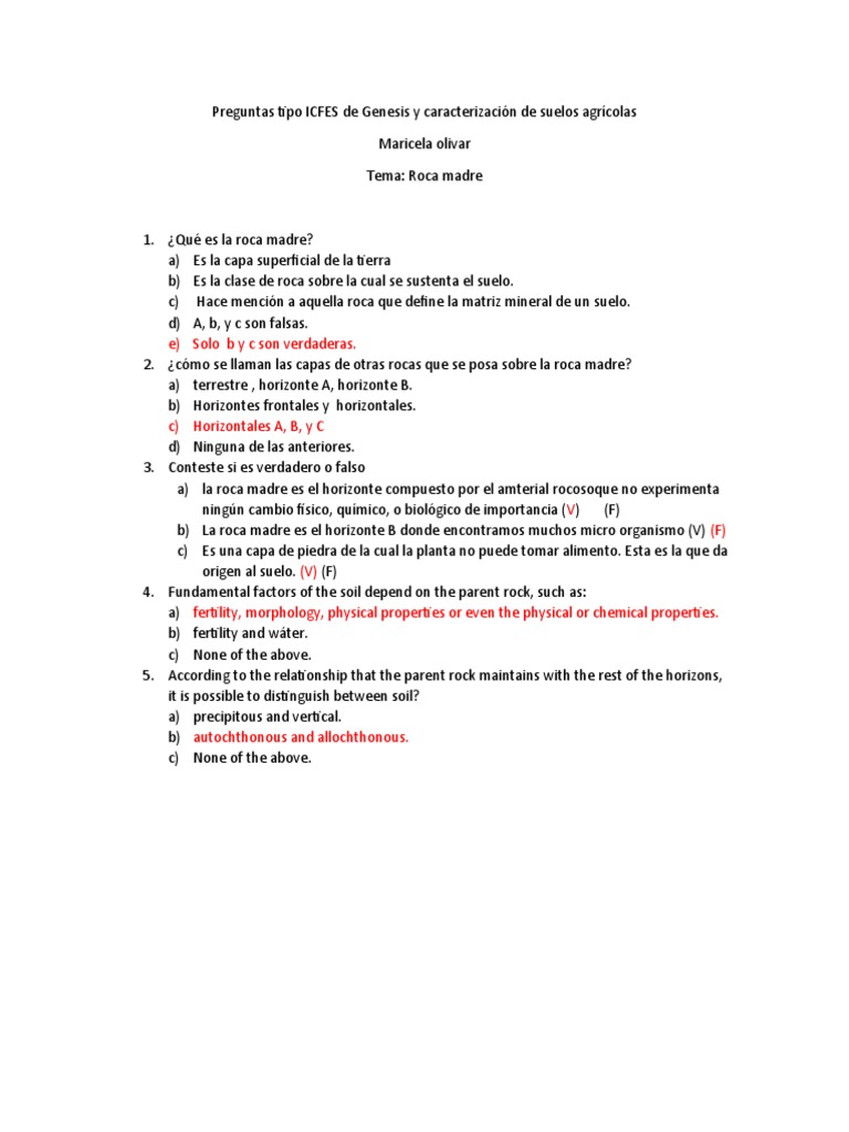 Preguntas ICFES sobre Roca Madre | PDF | Ciencia y matemáticas